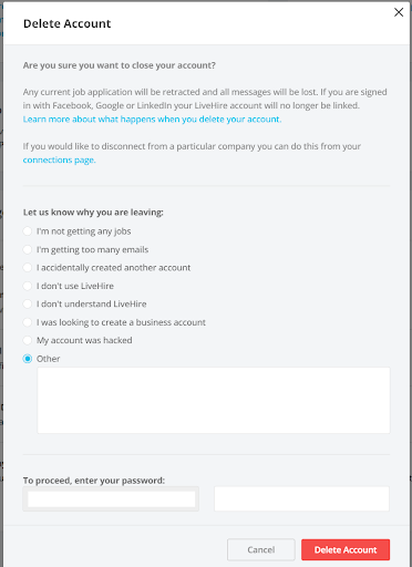 Deleting Your LiveHire Profile – LiveHire Talent